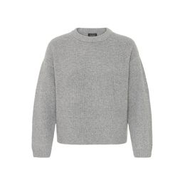 Strickfleece-Pullover oxmo "Strickpullover oxmolara", Damen, Gr. L, grau (mid grau melange), Obermaterial: 93% Polyester PES. 5% Wolle mw. 2% Elasthan EL., Pullover