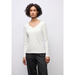 Langarmshirt Street One, Damen, Gr. 44, sanftes wei&szlig;, Web, Obermaterial: 50% Baumwolle, 50% Modal. Futter: 100% Baumwolle, unifarben, regular fit normal, V-Ausschnitt, abgesteppt, Shirts Langarmshirt, im soften Baumwoll-Mix