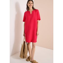 Midikleid Cecil, Damen, Gr. L (42), N-Gr, fresh rot, Web, Obermaterial: 55% Leinen, 45% Viskose, unifarben, l&auml;ssig geschnitten kniefrei, Rundhals, abgesteppte Kante, Kleider Midikleid, Sommerkleid aus Leinenmix