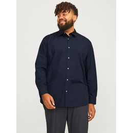 Jack & Jones PlusSize Langarmhemd "JJJOE SHIRT LS PLAIN PLS", Herren, Gr. 4XL, N-Gr, navy blazer, Web, Obermaterial: 65% Polyester, 35% Baumwolle, JACK & JONES PLUSSIZE, unifarben, regular fit normal, 2-Knopf-Manschette, Hemden, Materialmix, normal geschnitten