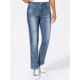 WITT Damen 5-Pocket-Jeans mit streckenden Galonstreifen, blue-stone-washed, Gr&ouml;&szlig;e 36