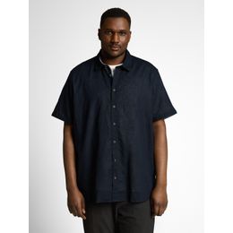 Leinenhemd Tom Tailor PLUS, Herren, Gr. 4XL, N-Gr, sky captain blau, Web, Obermaterial: 55% Leinen, 45% Baumwolle, unifarben mit Farbeinsatz, weit h&uuml;ftbedeckend, Rundhals, Hemden, aus Leinen - Gro&szlig;e Gr&ouml;&szlig;en