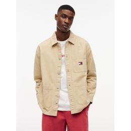 Hemdjacke Tommy Jeans "TJM ESSENTIAL OVERSHIRT", Herren, Gr. L, gentle gold, Web, Obermaterial: 100% Baumwolle, oversize normal, Manschette, Jacken, leicht &uuml;berschnittene Schultern, halbgespreizter Kragen