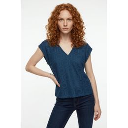 V&eacute;ro Moda Spitzenshirt VERO MODA "VMIRIS CROCHET V-NECK T-SHIRT JRS BTQ", Damen, Gr. L, schwarz denim, Jersey, Obermaterial: 100% Polyester, unifarben, bequem normal, tiefer V-Ausschnitt, Shirts