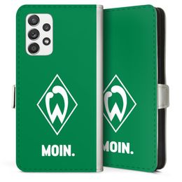 DeinDesign Galaxy A52s 5G Handy Klapph&uuml;lle Handyh&uuml;lle aus Kunst Leder wei&szlig; Flip Case Moin Official Licensed Product Sv Werder Bremen Sideflip mit Lasche