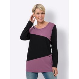 Langarmshirt Classic Basics "Longshirt", Damen, Gr. 44, bunt (schwarz, violett), 100% Baumwolle, gemustert, mehrfarbig, Rundhals, Shirts Langarmshirt