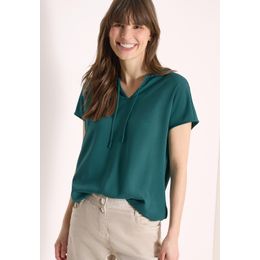 Kurzarmbluse Cecil, Damen, Gr. XL (44), jungle gr&uuml;n, Stoff, Vorderseite: 100% Viskose. R&uuml;ckseite: 95% Viskose, 5% Elasthan, unifarben, klassisch normal, V-Ausschnitt, abgesteppt, Blusen, mit Strukturmix