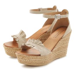 Sandalette Lascana "Sommerschuh, offener Schuh, Sandale, Keilsandalette", Damen, Gr. 35, beige, Obermaterial: 50% Rindsleder, 50% Ziegenleder. Decksohle: 100% Rindsleder. Futter: 50% Rindsleder, 50% Ziegenleder. Laufsohle: 100% Synthetik, unifarben, Schuhe Riemchensandale Sandalette, aus Leder mit Keilabsatz