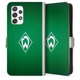 DeinDesign Galaxy A52s 5G Handy Klapph&uuml;lle Handyh&uuml;lle aus Kunst Leder wei&szlig; Flip Case Merchandise Sv Werder Bremen Logo Sideflip mit Lasche