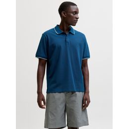 Jack & Jones Poloshirt JACK & JONES "JPRBLAWESTON SS POLO", Herren, Gr. L, estate blau detail:contrast, Jersey, Obermaterial: 100% Baumwolle, unifarben, regular fit normal, ohne Ausschnitt, angesetztes B&uuml;ndchen, Shirts, mit Stickerei