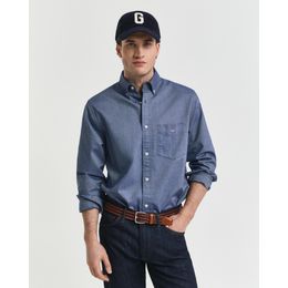 Businesshemd Gant "REG OXFORD SHIRT", Herren, Gr. M, N-Gr, blau (persian blau), Web, Obermaterial: 100% Baumwolle, unifarben, regular fit h&uuml;ftlang, hoch geschlossener Ausschnitt, Manschette, Hemden, Oxford Hemd Regular Fit