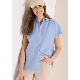 Kurzarmbluse Cecil, Damen, Gr. XXL (46), blouse blau, Web, 100% Baumwolle, unifarben, klassisch normal, V-Ausschnitt, abgesteppt, Blusen, aus reiner Baumwolle
