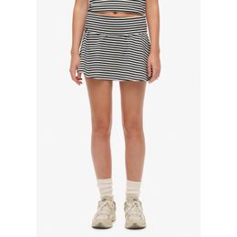 Minirock Superdry "ATH ESS FOLD OVER SKIRT", Damen, Gr. L, eclipse navy stripe, Web, Obermaterial: 95% Baumwolle, 5% Elasthan, gestreift, regular fit kurz, R&ouml;cke Minirock