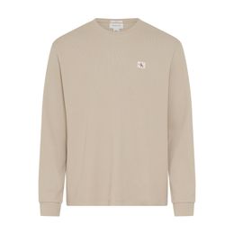 Langarmshirt Calvin Klein Jeans "LS WAFFLE BADGE CREWNK TEE", Herren, Gr. M, plaza taupe, Single Jersey, Obermaterial: 60% Baumwolle, 40% Polyester, klassisch normal, Rundhals, eingesetzt Rippb&uuml;ndchen, Shirts Langarmshirt, Mit Rundhalsausschnitt