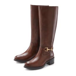 Stiefel Lascana "Stiefelette", Damen, Gr. 41, braun, Obermaterial: 100% Rindsleder. Decksohle: 100% Schafsleder. Futter: 100% Textilmaterial. Laufsohle: 100% Synthetik, unifarben, Basic, Schuhe Stiefel, aus Leder mit Langschaft