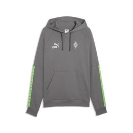 Hoodie Puma "Borussia M&ouml;nchengladbach FtblKING Hoodie Herren", Herren, Gr. L, flat medium gray gr&uuml;n, Obermaterial: 32% Polyester, 68% Baumwolle. Rippe: 97% Baumwolle, 3% Elasthan. Besatz: 100% Polyester, normal, Sweatshirts Hoodie
