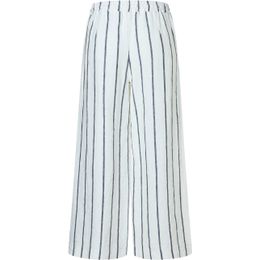 Leinenhose MAC "CALLIE cropped", Damen, Gr. 34, N-Gr, wei&szlig;, blau, Web, Obermaterial: 100% Leinen, gestreift, normal lang, Hosen, gestreift mit Kordelzug