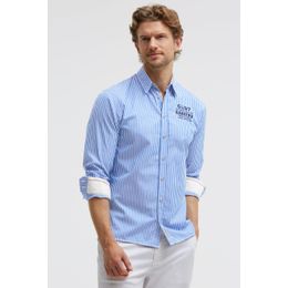 Langarmhemd Gaastra, Herren, Gr. L, Normalgr&ouml;&szlig;en, blau (blau horizon), Web, Material: 100% Baumwolle, slim fit normal, 2-Knopf-Manschette, Hemden, mit Kentkragen