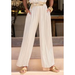 Palazzohose Lascana, Damen, Gr. 36, N-Gr, champagner, Web, Obermaterial: 100% Polyester, unifarben, figurumspielend kn&ouml;chellang, Hosen Palazzohose, mit Plisseefalten, leichte Satinqualit&auml;t. luftige Sommerhose, elegant