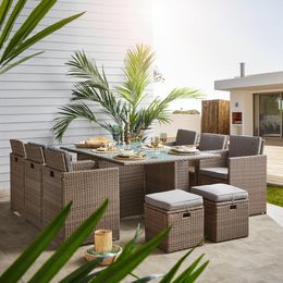 Ambia Garden Gartentischgruppe, Braun, Beige, Metall, Kunststoff, Glas, Textil, eckig, 183x74x120 cm, Gartenm&ouml;bel, Gartenm&ouml;bel-Sets