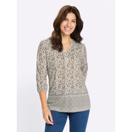 3/4-Arm-Shirt Classic Basics "3/4-Arm-Shirt", Damen, Gr. 42, dunkeltaupe, ecru, bedruckt, 100% Baumwolle, gemustert, mehrfarbig, Rundhals, Shirts 3/4-Arm-Shirt