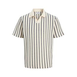 Jack & Jones Poloshirt JACK & JONES "JPRBLUHARRY SS SPLIT NECK POLO SN", Herren, Gr. L, cloud dancer stripes:navy, Jersey, Obermaterial: 70% Baumwolle, 20% Polyester, 10% Viskose, gestreift, regular fit normal, ohne Ausschnitt, Shirts, Baumwollmischung, regular fit