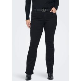 Schlagjeans Only CARMAKOMA "CARSALLY", Damen, Gr. 52, L&auml;nge 32, schwarz (schwarz, denim), Denim/Jeans, Obermaterial: 56% Baumwolle, 39% Polyester, 3% Viskose, 2% Elasthan, bootcut fit lang, Jeans 5-Pocket-Jeans