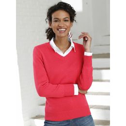 V-Ausschnitt-Pullover Casual Looks "Pullover", Damen, Gr. 42, rot (korallenrot), 50% Baumwolle, 50% Polyacryl, meliert, unifarben, figurumspielend, Pullover