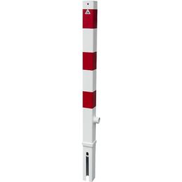 Schake Absperrpfosten, 70 x 70 mm, herausnehmbar, ohne &Ouml;se, mit Dreikant-Verschluss, wei&szlig;/rot