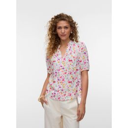 V&eacute;ro Moda Kurzarmbluse VERO MODA "VMEASY JOY 2/4 V-NECK FRILL TOP WVN", Damen, Gr. M, cloud dancer aop:lisa, Web, Obermaterial: 100% Viskose, bedruckt, regular fit normal, V-Ausschnitt, gewellter Abschluss, Blusen, Viskose, normal geschnitten