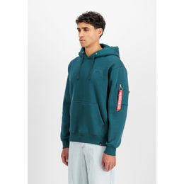 Hoodie Alpha Industries "Backprint Hoodie", Herren, Gr. L, deep petrol, Obermaterial: 80% Baumwolle, 20% Polyester, regular fit, Sweatshirts Hoodie