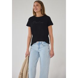 Rundhalsshirt STREET ONE STUDIO, Damen, Gr. 34, schwarz, Web, 100% Baumwolle, unifarben, normal normal, Rundhals, abgesteppt, Shirts Rundhalsshirt, aus reiner Baumwolle