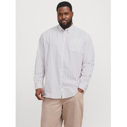 Jack & Jones PlusSize Langarmhemd "JJEOXFORD SHIRT L/S S21 NOOS PLS", Herren, Gr. 5XL, N-Gr, beige (crockery stripes:stripes), Web, Obermaterial: 100% Baumwolle, JACK & JONES PLUSSIZE, gestreift, slim fit normal, ohne Ausschnitt, Manschette, Hemden, mit Brusttasche