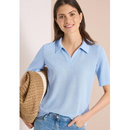 Poloshirt Cecil, Damen, Gr. L (42), fresh water blau, Jersey, Obermaterial: 60% Viskose, 40% Polyester, unifarben, normal h&uuml;ftbedeckend, V-Ausschnitt, abgesteppte Kante, Shirts, Strick-Look Shirt in Unifarben