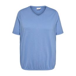 V-Shirt Only CARMAKOMA "CARCORAL S/S V-NECK TEE JRS", Damen, Gr. S, cornflower blau, Jersey, Obermaterial: 65% Polyester, 35% Viskose, unifarben, regular fit normal, V-Ausschnitt, Shirts