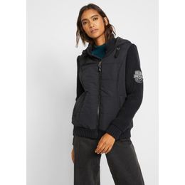 bonprix &Uuml;bergangsjacke, schwarz, Gr.52, Jacke in Westen-Optik mit Strick&auml;rmeln und Kapuze