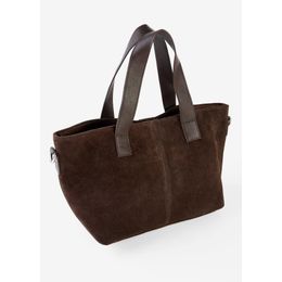 bonprix Handtasche aus Veloursleder, braun, Gr.23x40 cm, Velourslederhandtasche mit herausnehmbarer Innentasche, aus Veloursleder