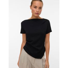 V&eacute;ro Moda Kurzarmshirt VERO MODA "VMMILLE SS BOATNECK SHORT TOP JRS NOOS", Damen, Gr. M, schwarz, Jersey, Obermaterial: 53% Polyester, 42% Viskose, 5% Elasthan, unifarben, regular fit normal, Shirts, Materialmix, regular fit