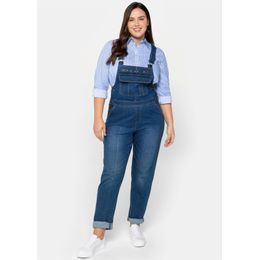 sheego Gro&szlig;e Gr&ouml;&szlig;en Jeanslatzhose mit elastischem Einsatz, blue used denim, Gr&ouml;&szlig;e 44 - Damen