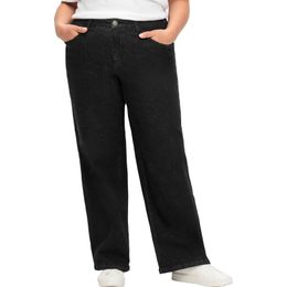 sheego Damen Jeans in durchgehend weiter Beinform black denim Gr&ouml;&szlig;e 46