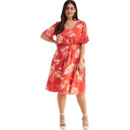 sheego Damen Blumenkleid mit breitem Smokbund terra-vanille-bedruckt Gr&ouml;&szlig;e 48