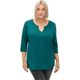 sheego Damen 3/4-Arm-Shirt mit geschlitztem Ausschnitt petrol Gr&ouml;&szlig;e 48/50