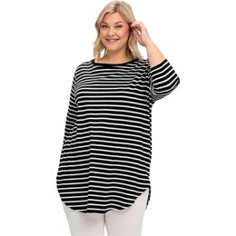 sheego Damen Longshirt mit Streifen schwarz-wei&szlig; Gr&ouml;&szlig;e 48/50