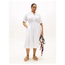 Midikleid Tommy Hilfiger Curve "CRV LINEN MIDI SHIRT DRESS SS", Damen, Gr. 50, N-Gr, th optic wei&szlig;, Web, Obermaterial: 100% Leinen, bedruckt, relaxed fit Midi, Rundhals, Umschlagsaum, Kleider Midikleid, in gro&szlig;en Gr&ouml;&szlig;en, Taille mit Bindeband