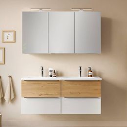 Pharao24.de Badm&ouml;belkomplettset Badezimmerset 120 cm breit mit Metallgriffen (zweiteilig)