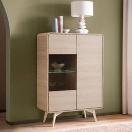Pharao24.de Highboard Wohnzimmerschrank in Eichefarben mit Vierfu&szlig;gestell