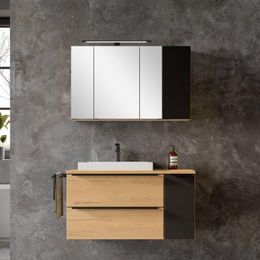 Pharao24.de Badm&ouml;belkomplettset Waschplatz Set in modernem Design mit Metallgriffen (zweiteilig)