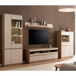 Pharao24.de Anbauwand Wohnzimmerwand modern 205 cm hoch und 45 cm tief (vierteilig)