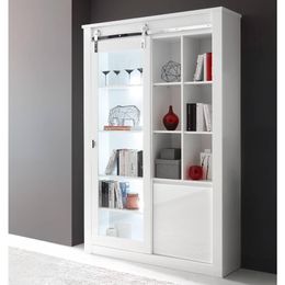 Pharao24.de B&uuml;chervitrine Schrank mit Schiebet&uuml;r in Wei&szlig; Hochglanz