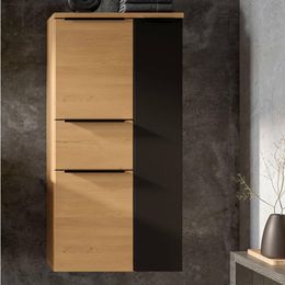 Pharao24.de Hochschrank Seitenschrank in Wildeichefarben und Schwarz matt